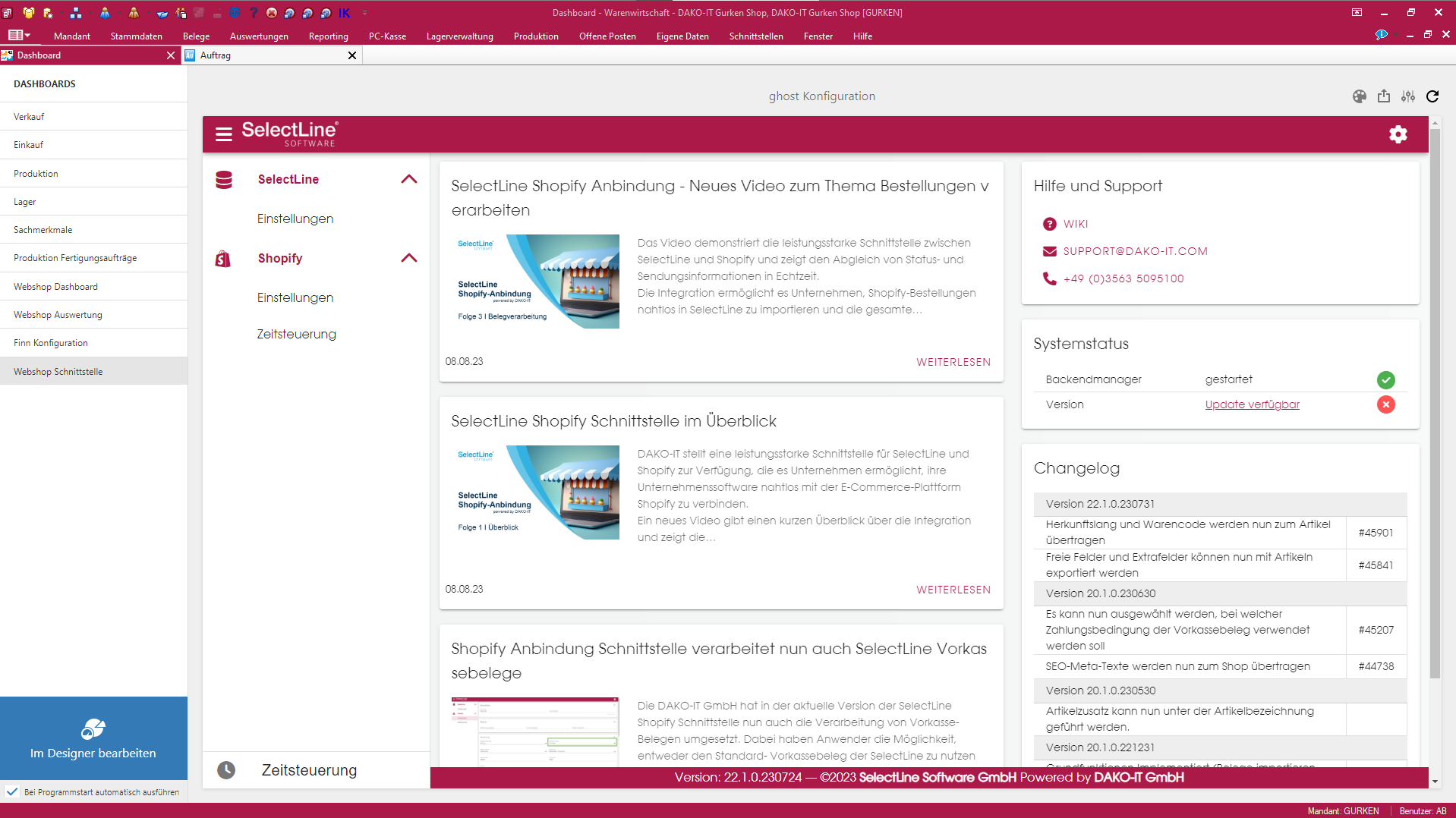 SelectLine Shopify-Anbindung direkt in WaWi integriert